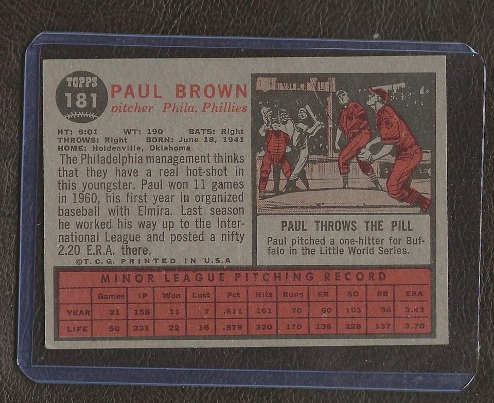 1962 Topps Baseball Card #181 Paul Brown, Philadelphia Phillies, EX! | eBay