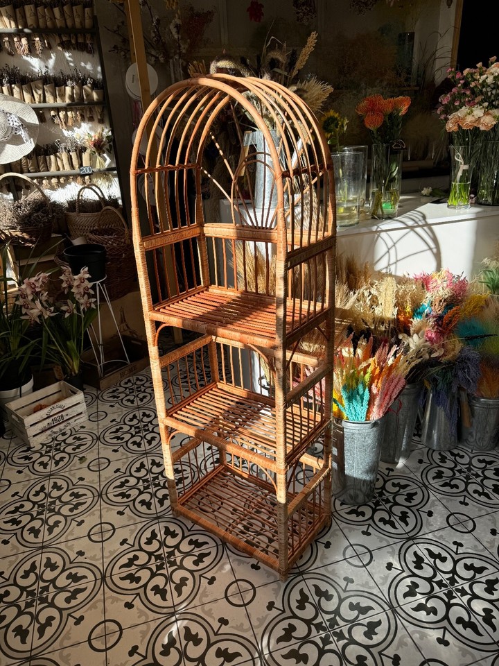 rattan arched shelf wicker bookcase boho bookshelf handmade vintage ...