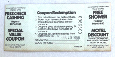 TA Shower Ticket a Semi Trucker's Best Friend 18-Wheeler Harrisburg PA ...