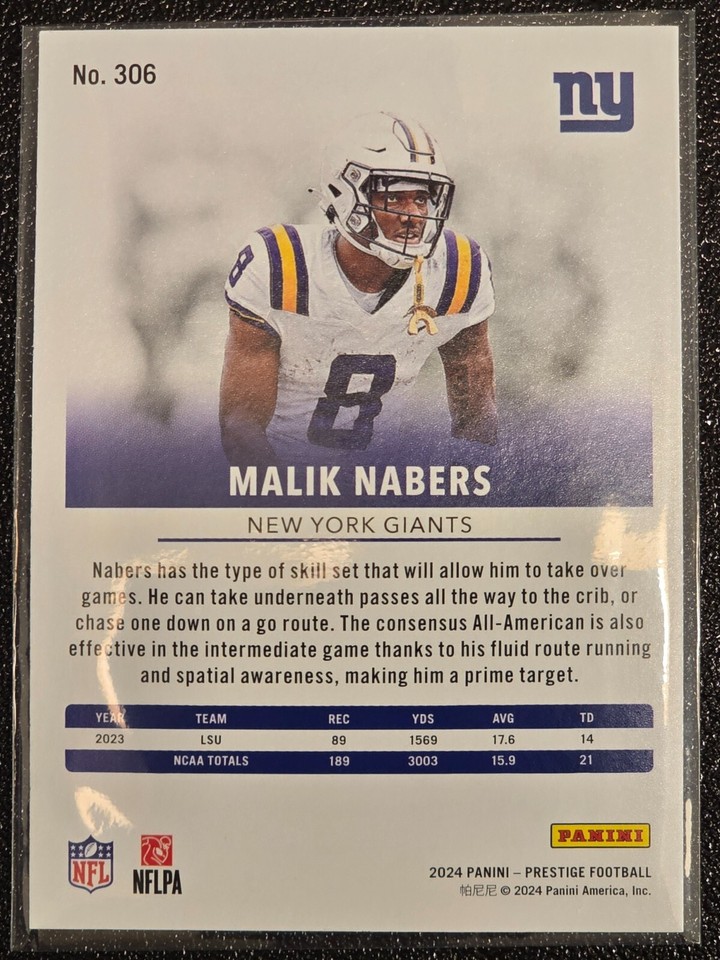 2024 Panini Prestige MALIK NABERS New York Giants Rookie CARD RC #306 ...