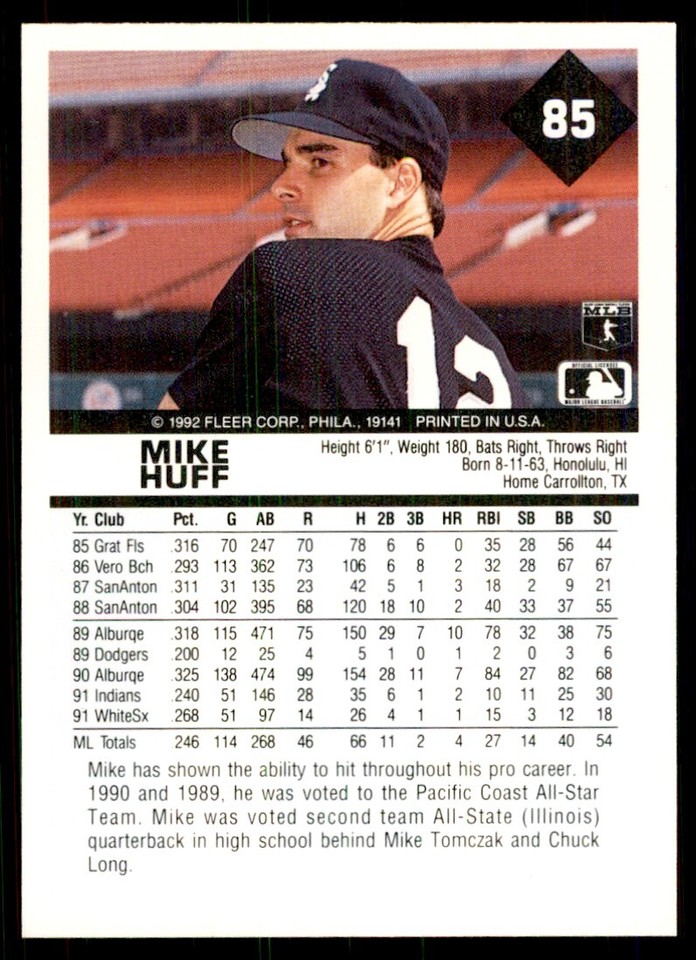 1992 Fleer Mike Huff Baseball Cards #85 | eBay