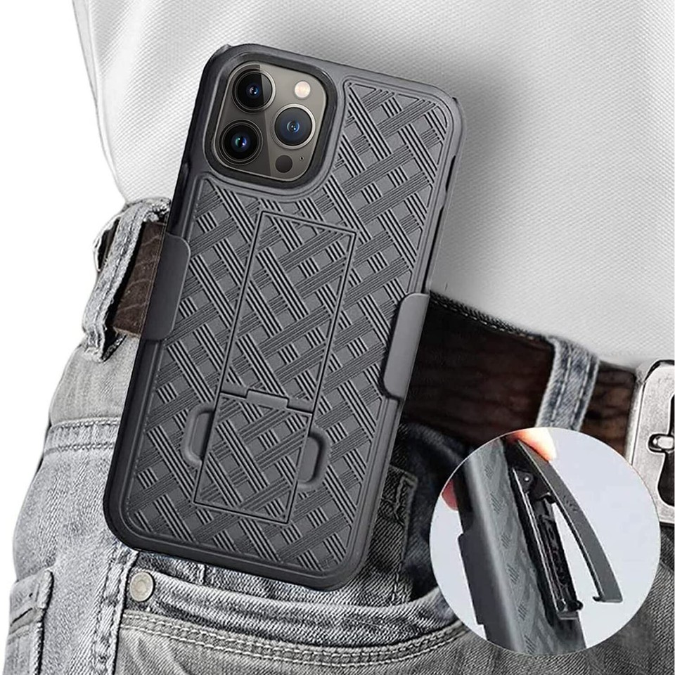 For Apple iPhone 16/16 Pro/16 Plus/16 Pro Max Belt Clip Holster Case w ...