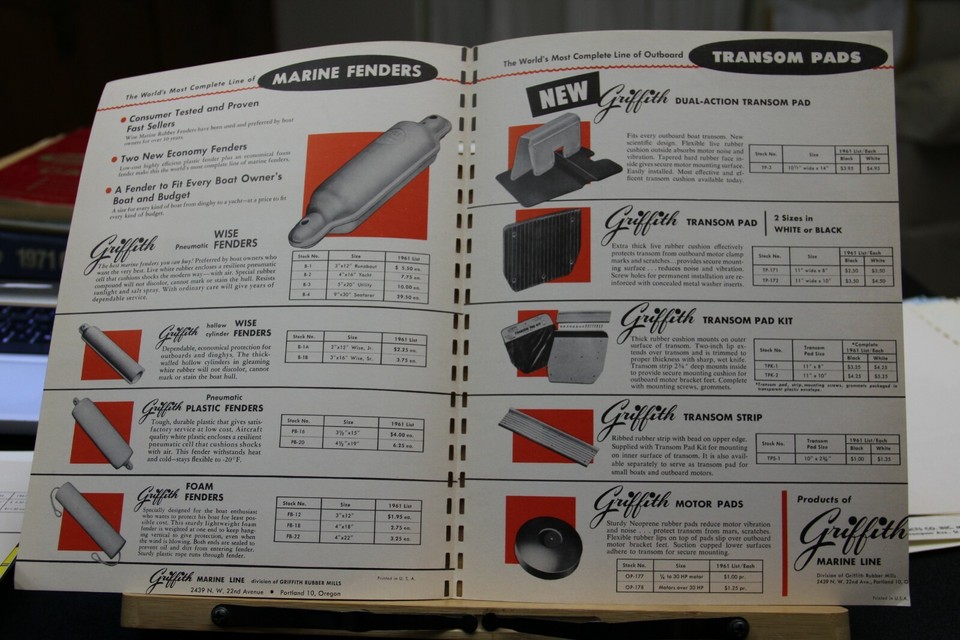 Griffith Marine LIne Rubber Mills Portland Oregon Boat Fenders transom ...