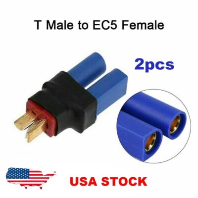 2pcs T Male to EC5 Female Adapter Plugs Connector for RC Battery Lipo ...