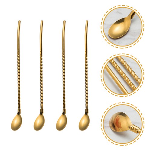 4 Pcs Straw Spoon Reusable Straws Stainless Mixing Spoons | eBay UK