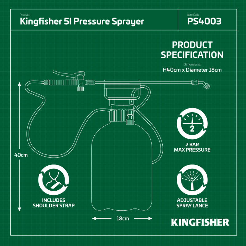 5ltr Pressure Sprayer Garden Knapsack Weedkiller Fertilizer Chemicals ...