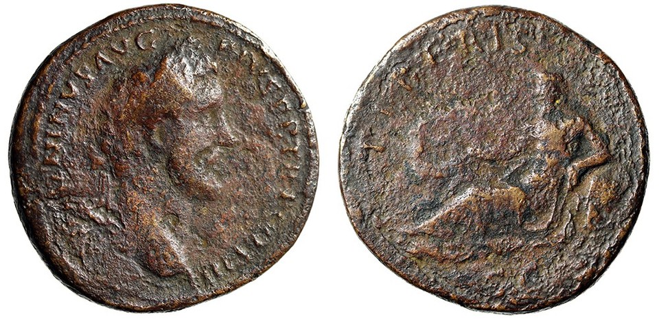 RARE Sestertius Roman Coin w COA River Tiber Reclining CERTIFIED ...