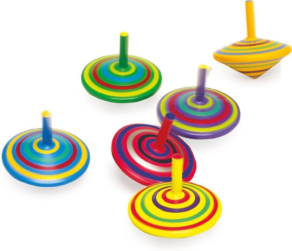 smalll foot Toy spinning top made of wood, set of 6 with colourful ...