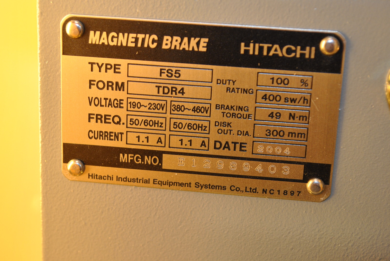 Hitachi FS5-TDR4 Magnetic Brake 49NM Torque 300mm Disk E12989403 | eBay UK