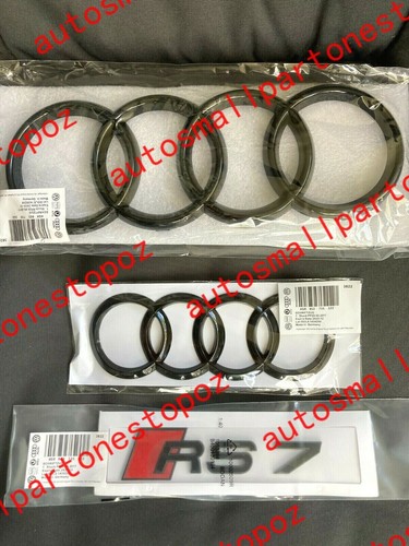 Audi RS7 Combo Set Front Rear Curved Gloss Black Badge RING Rings ...