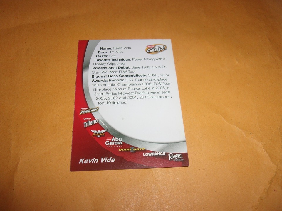 FLW Fishing KEVIN VIDA Autograph BERKLEY Catch More Fish Card | eBay