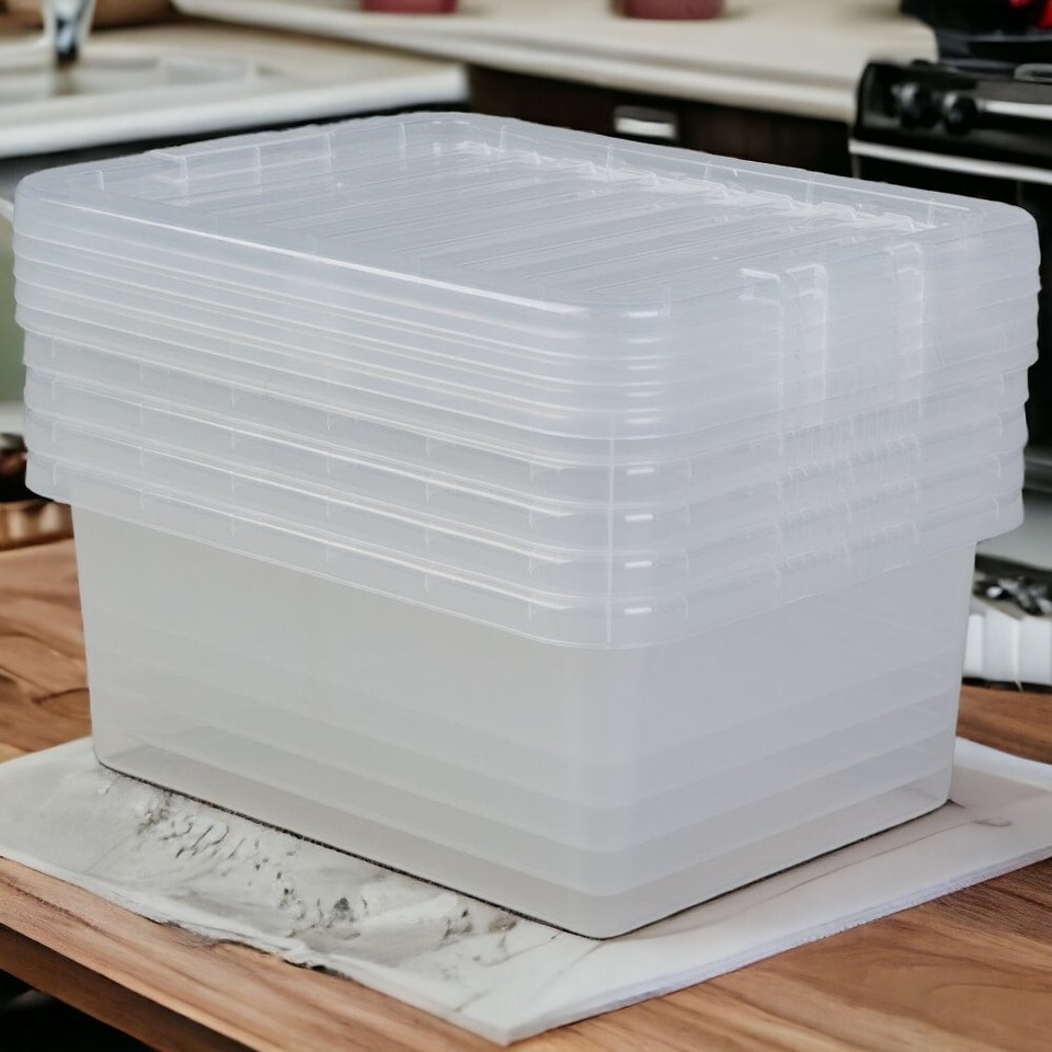 4L-80L Clear Plastic Storage Boxes With Lids Home Office Kitchen ...