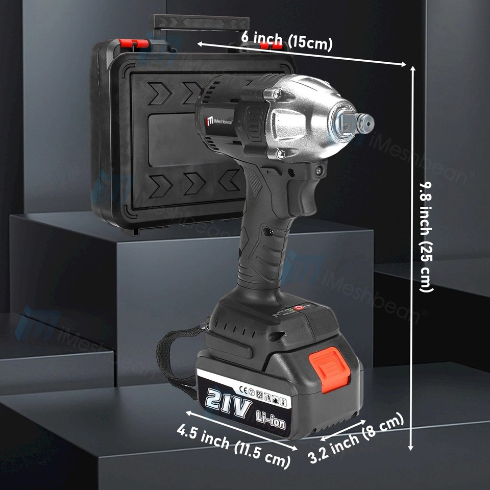 Cordless Electric Impact Wrench Gun 1/2'' High Power Driver w/ 2x Li ...