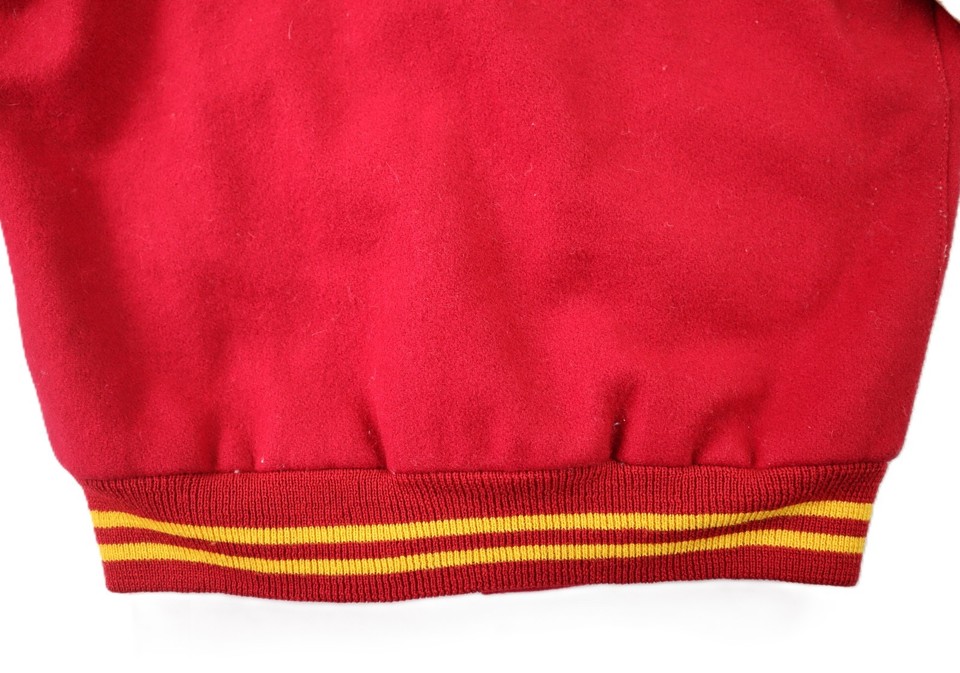 USA 44 M L Blank Varsity Letterman Leather Wool Bomber Jacket Red Cream ...