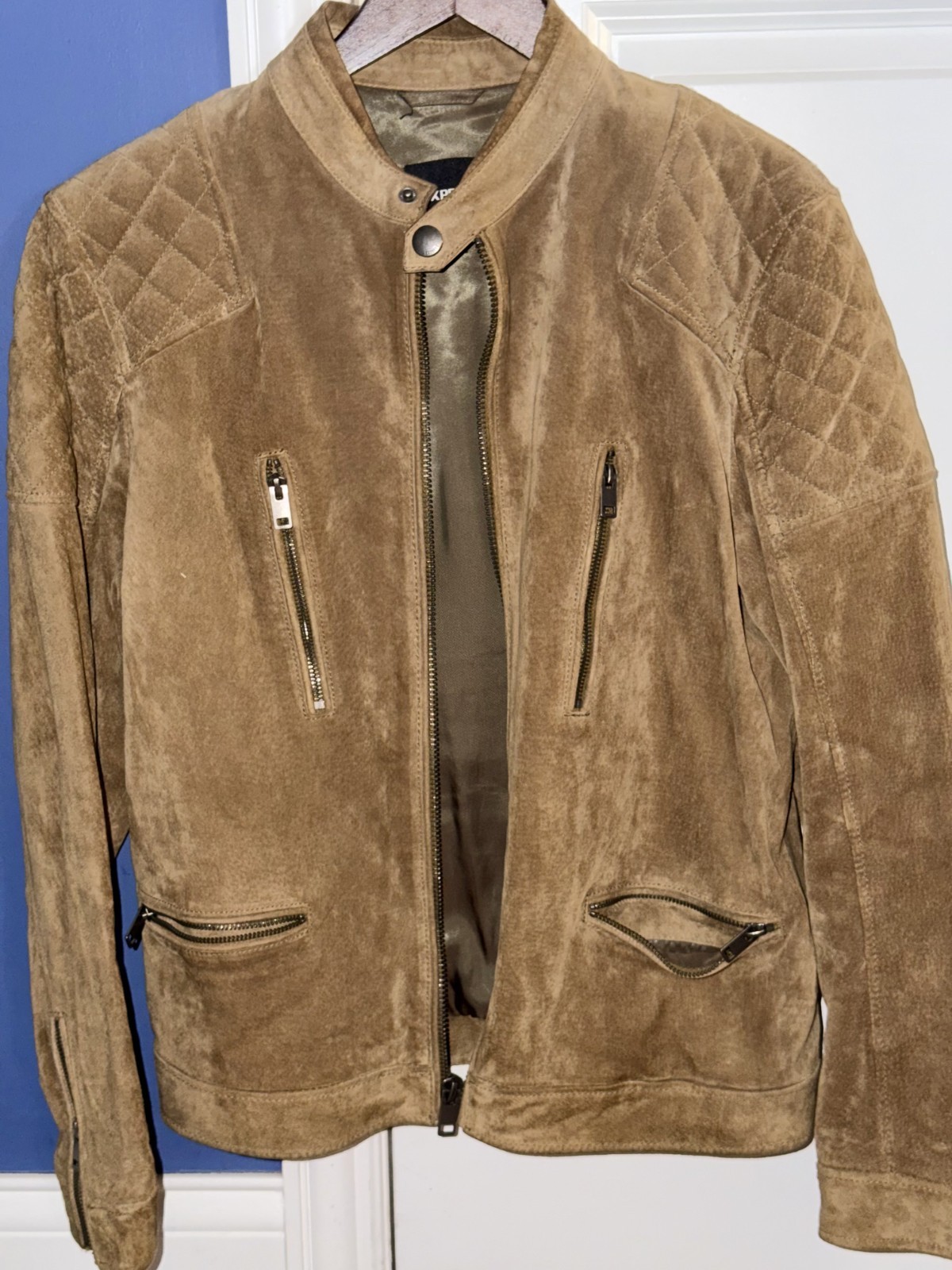 Men's Express Genuine Leather Suede Tan Brown Moto Jacket - Small | eBay