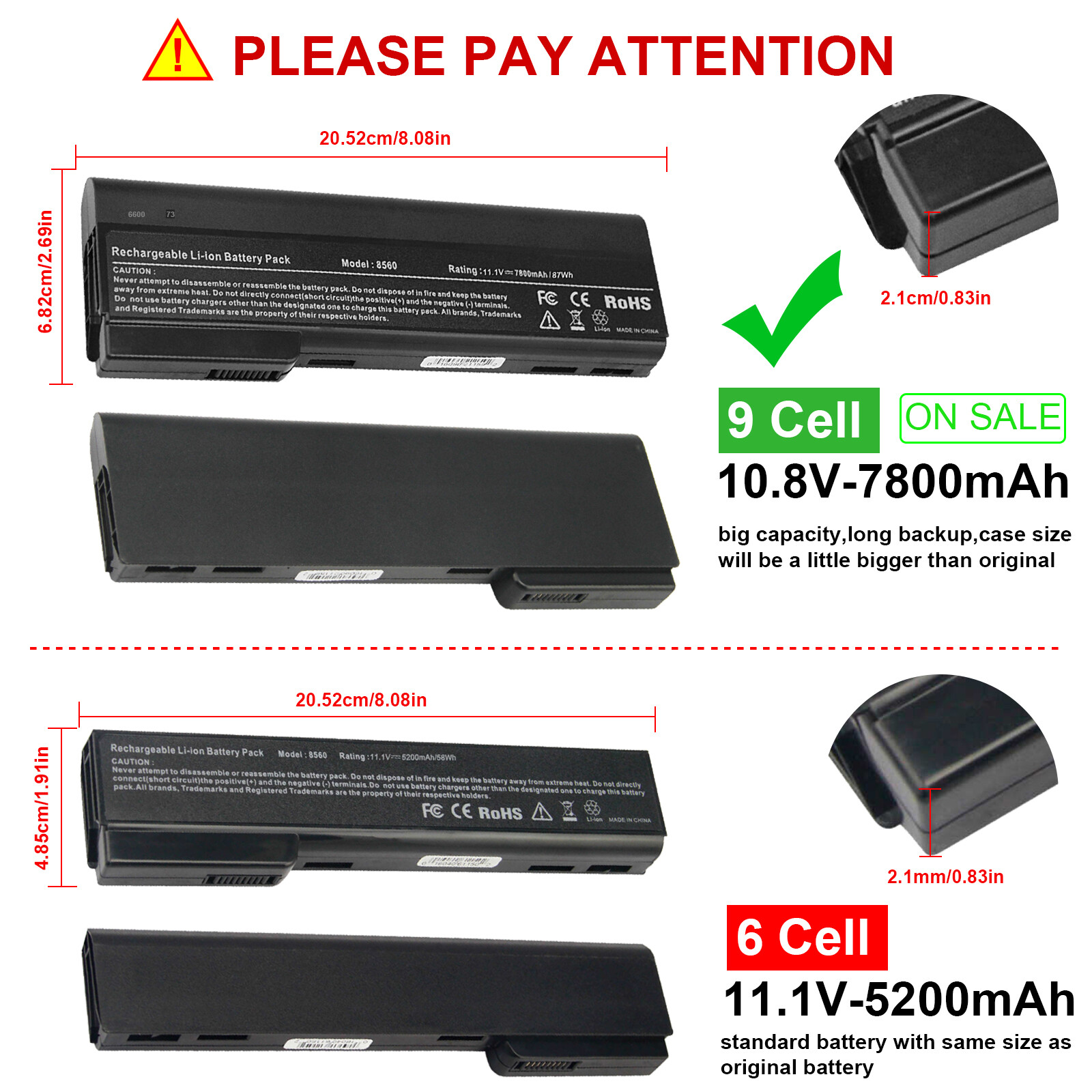 9Cell Battery for HP ProBook 6360b 6460b 6465b 6470b 6475b 6560b 6565b ...