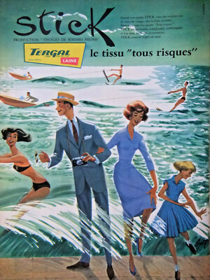 PUBLICITÉ PRESSE 1959 STICK LE TISSU TERGAL FIBRE POLYESTER LAINE - A ...