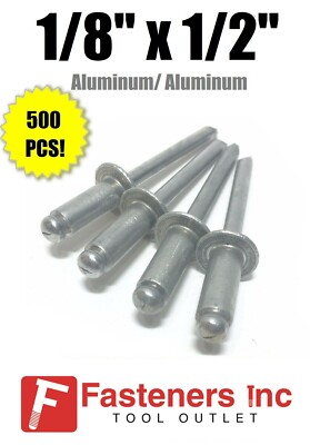 (QTY 500) 1/8" Dia. x 1/2" Grip Range POP Rivets ALL Aluminium 4-8 ...