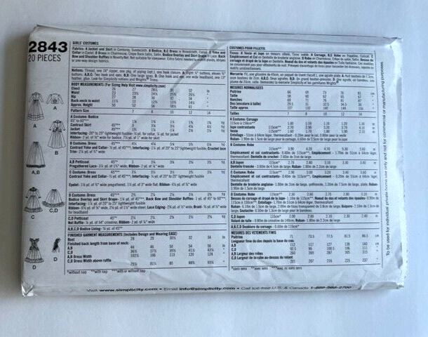 Simplicity 2843 Girls Frontier Costume Pattern sz A (7,8,10,12,14) | eBay