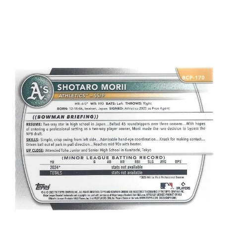 SHOTARO MORII }}~{( - "2025 BOWMAN CHROME 1st CARD" - ATHLETICS! | eBay