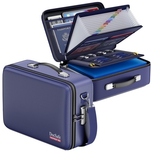 Fireproof Document Box with Lock＆Shoulder Strap,Hard Case File ...