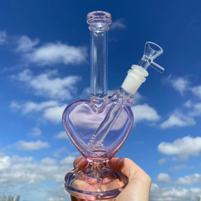 9" Pink Heart 💗 Glass Bong Smoking Water Pipe Glass Hookah Tobacco Bong ...