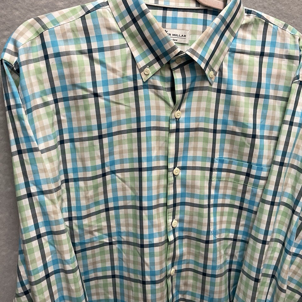 Peter Millar Crown Ease Men’s Multi Color Plaid Button Up Shirt XL Long ...