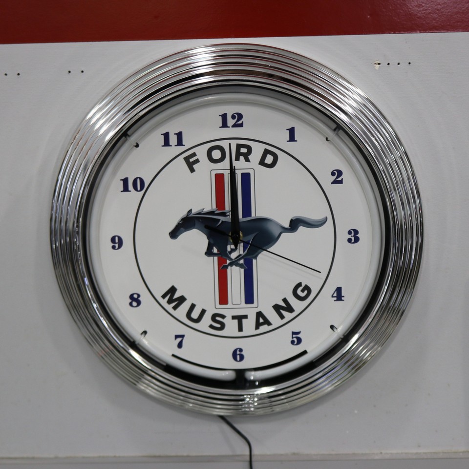 Ford Mustang Pony Logo Blue Neon Hanging Wall Clock: 15" Diameter ...