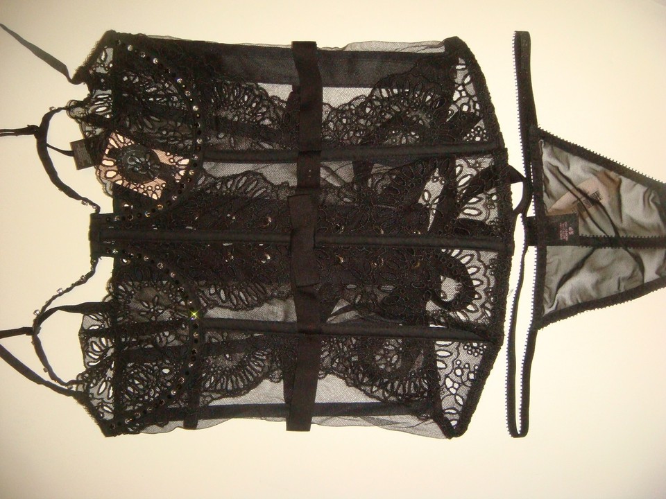 NWT Victoria's Secret DESIGNER COLLECTION 32D CORSET Black EMBROIDERED ...