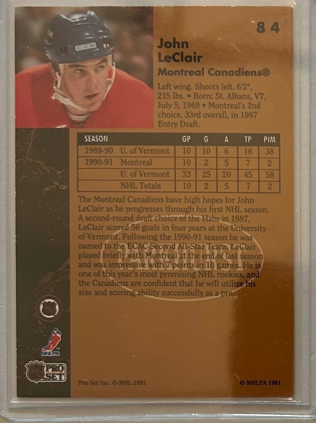 1991-92 Parkhurst Hockey John LeClair Rookie Card #84 Montreal ...