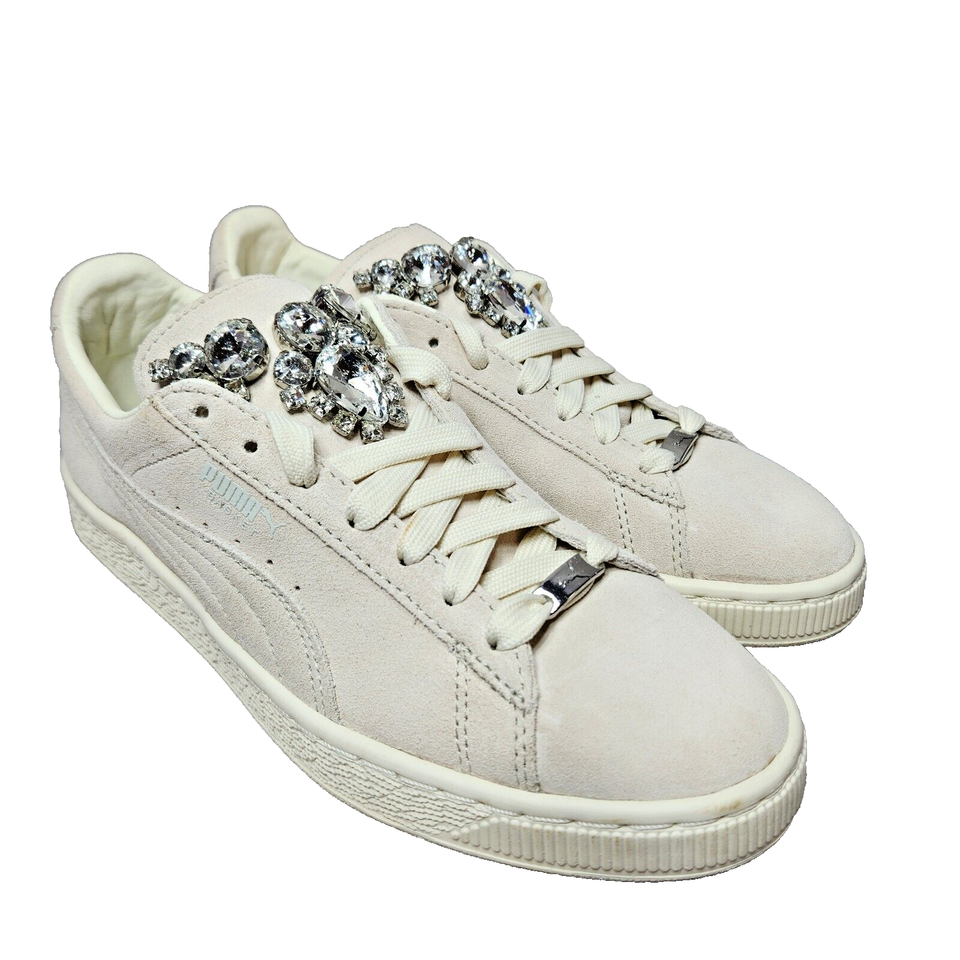 PUMA Basket Jewels Rhinestone Sneakers NEW! $170 Sz 7 Cream Suede ...
