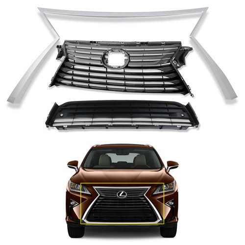 For 2016 2019 Lexus RX RX350 RX450h Grille Upper Lower Chrome Trim Set ...