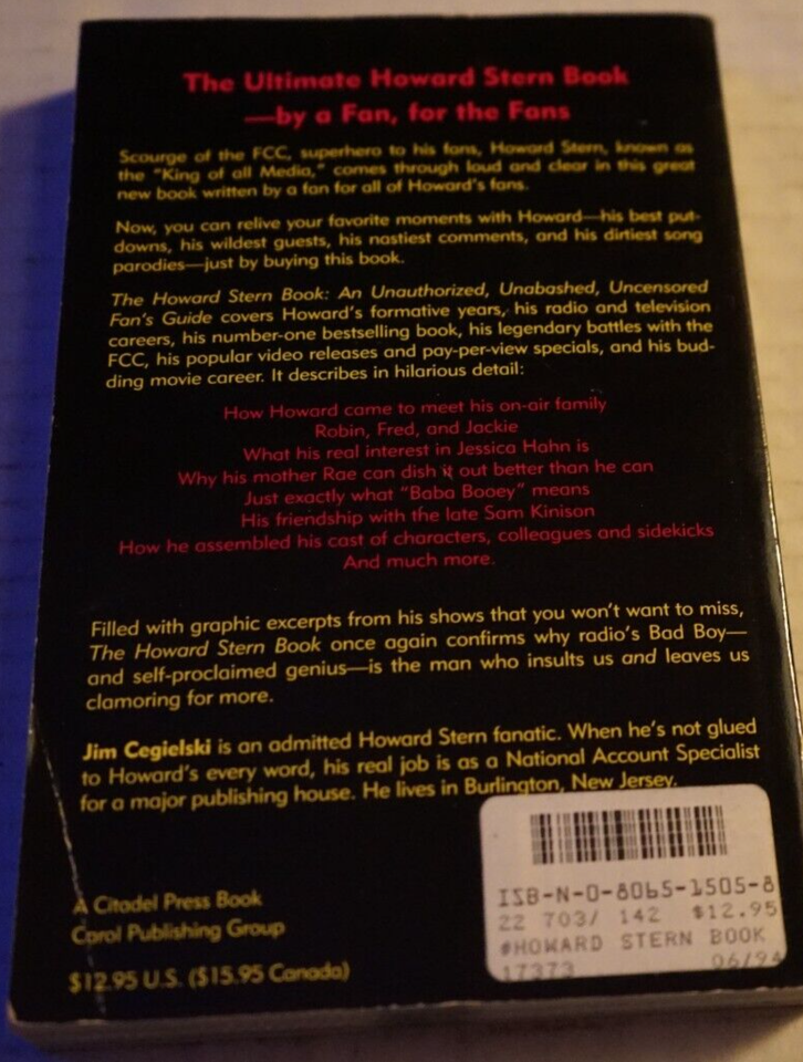 The Howard Stern Book: An Unauthorized, Unabashed 1994 Out Of Print ...