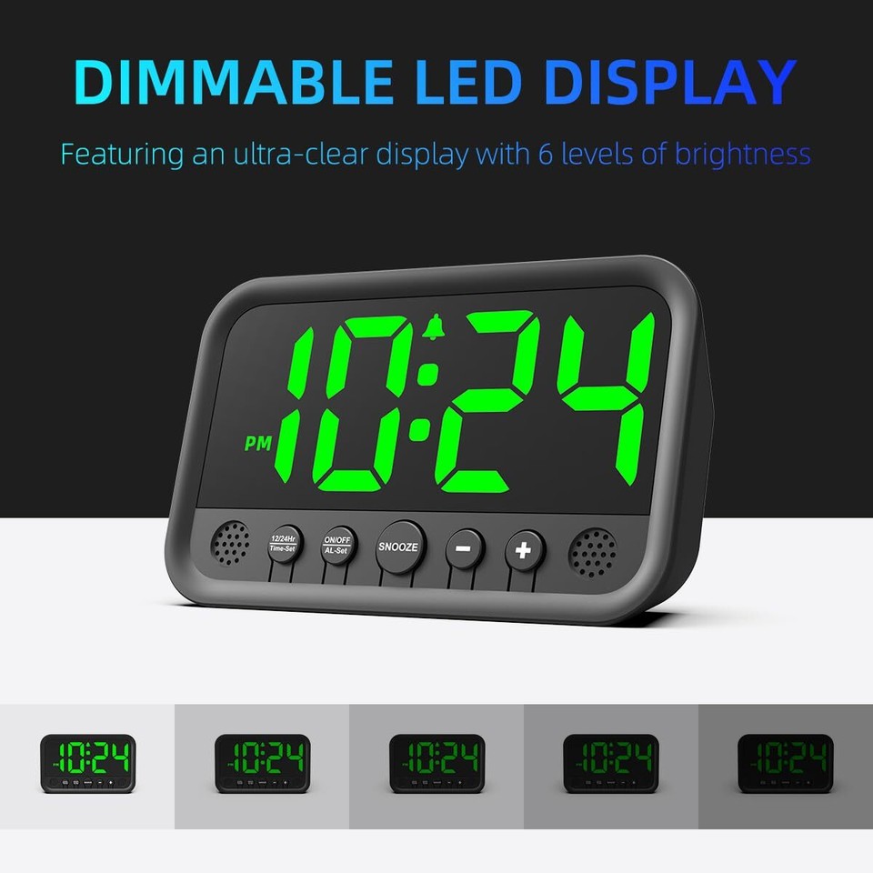 Small LED Digital Clock for Bedroom Loud Alarm Clock for Heavy Sleepers ...