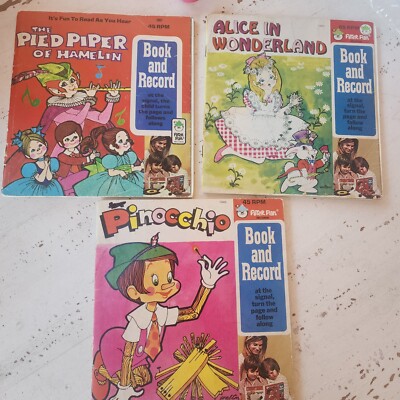 VTG Peter Pan Records 45 RPM Record/Books Lot of 3 Pied Piper,Pinocchio ...