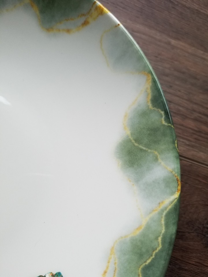 INTESA HOME Set Of Two 9.25" Dinner Bowls Green/Whitr/Gold Abstract | eBay