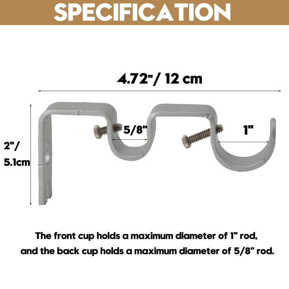 6 PCS Double Curtain Rod Bracket Heavy Duty Vintage Curtain rod Holder ...