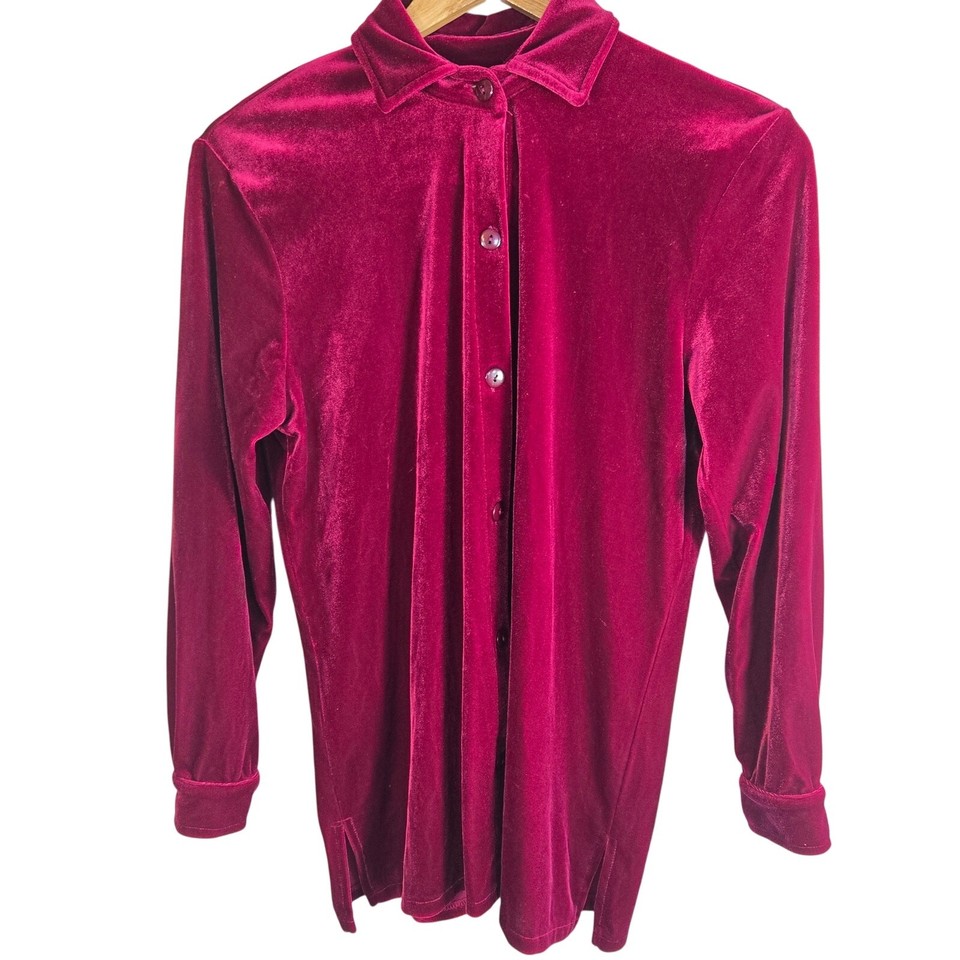 S – Vintage Appleseed’s Velvet Tunic Button-Down in Cranberry Red | eBay