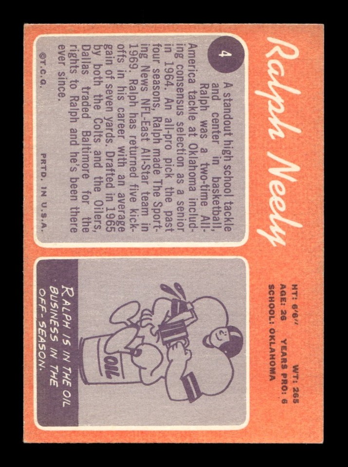 1970 Topps #4 Ralph Neely Cowboys EX+ *T6 | eBay
