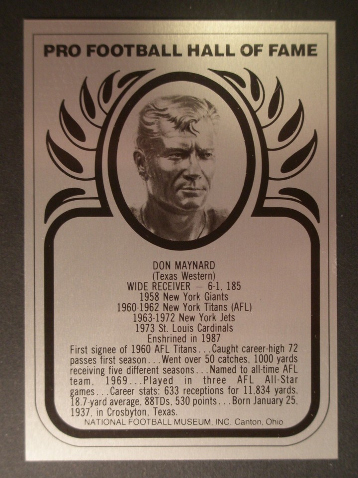 Pro Football Hall of Fame Metal Metallic Bust Cards Mint Aluminum - NFL ...