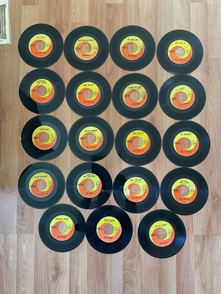 MASSIVE BEATLES COLLECTION 75 VINYL 45s RECORDS GOOD CONDITION RARE ...