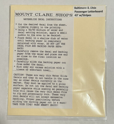 MOUNT CLARE SHOPS HO DECAL-BALTIMORE & OHIO 43’ PASS CAR LETTERBDS ...