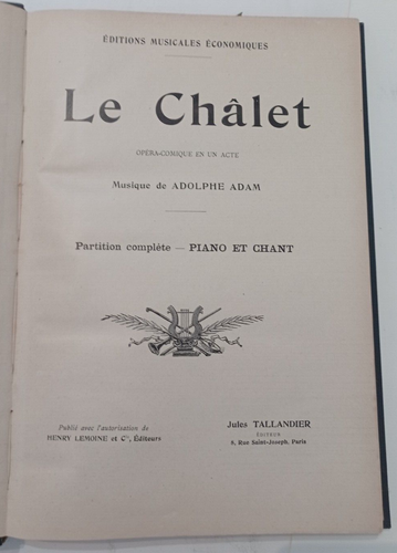 ADOLPHE ADAM LE CHALET OPERA COMIQUE PARTITION PIANO CHANT COMPLET | eBay