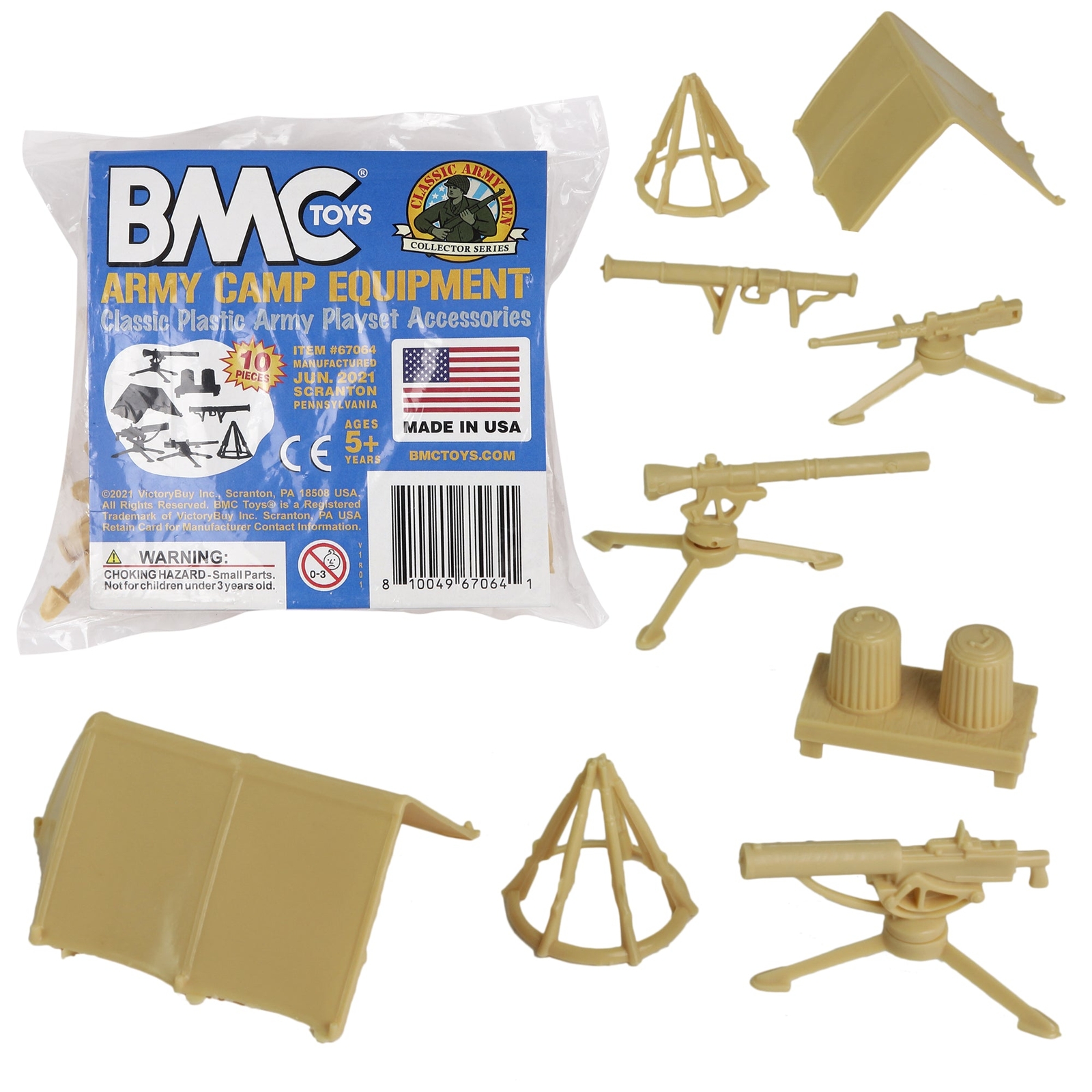 BMC Marx Recast PLASTIC ARMY MEN CAMP EQUIPMENT 10pc Tan Tent Gun ...