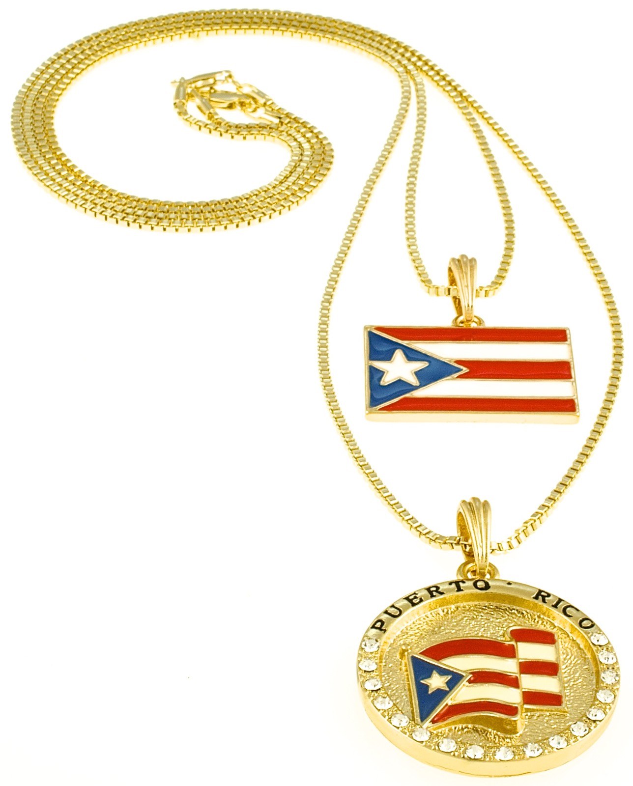 Puerto Rico Flag New Two Pendant Necklaces Set 24 & 30 Inch Box Link ...