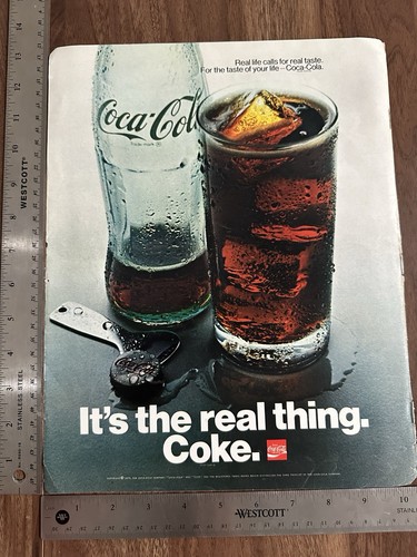 1970 COKE COCA COLA It's The Real Thing bottle and glass Vintage Print ...