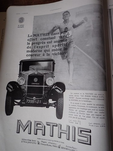 automobile MATHIS EMISYX + FORD publicité papier ILLUSTRATION 1930 col ...