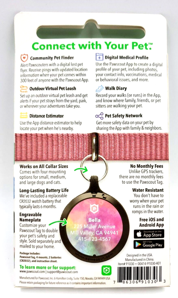 Pawscout Smarter Pet Tag Community Pet Finder Tracker GPS w/ App Dog ...