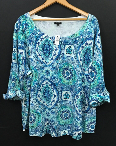 NWT Talbots Textured Cotton Button-Tab Sweater Blue Medallion Plus Size ...