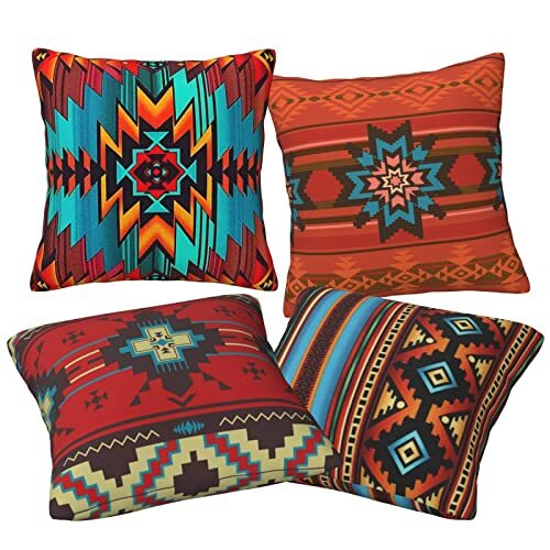 Western Native American Throw Pillow Covers Set of 4, Southwestern Boho ...